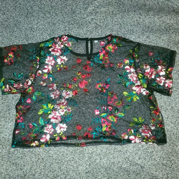 SHEIN | Tops | Shein Embroidered Sheer Mesh Top | Poshmark